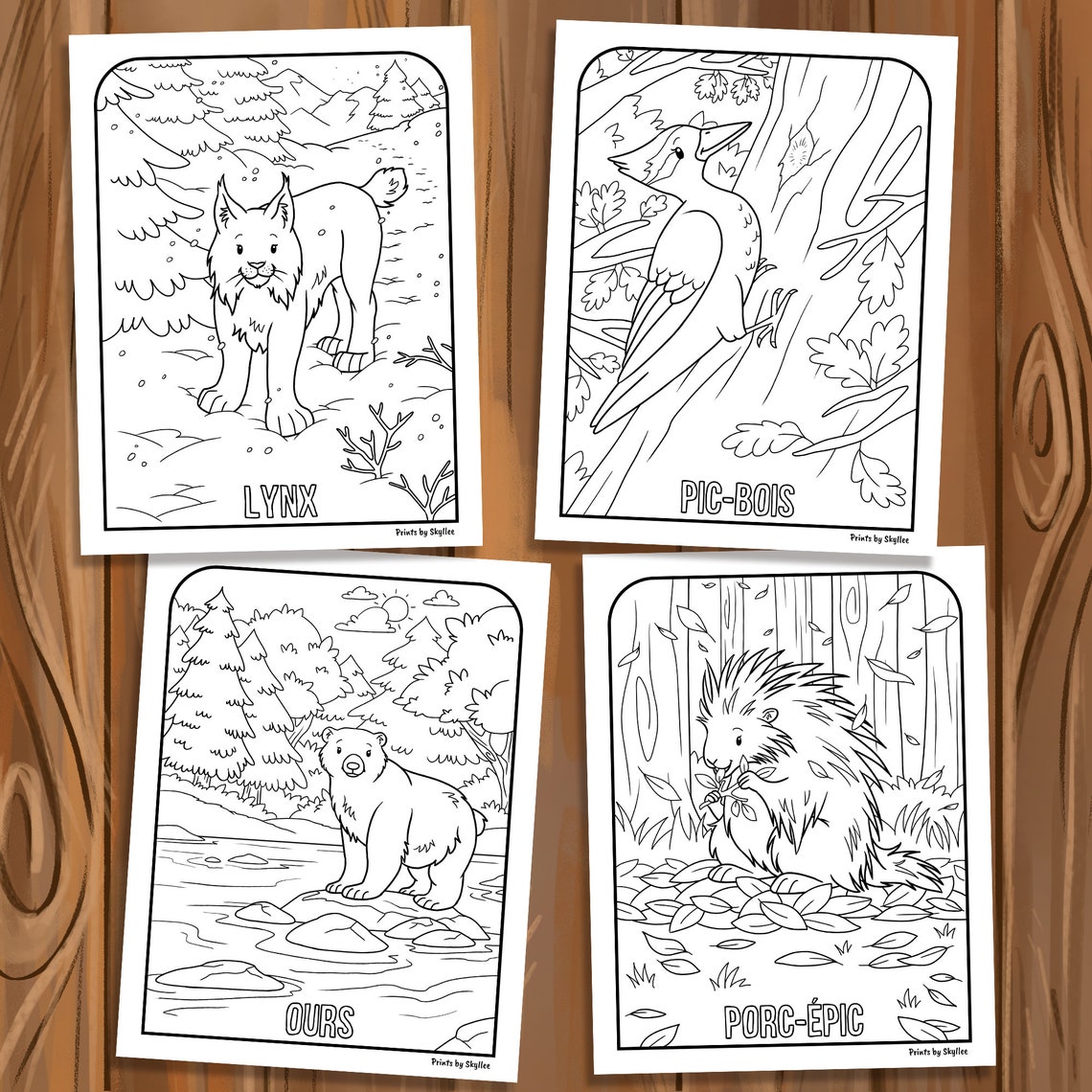 FRENCH Version - Cute Forest Animals Coloring Pages - 20 Hand Drawn ...
