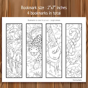 Bookmarks to Color - Cute Jungle Animals - 4 Hand Drawn Illustrations ...