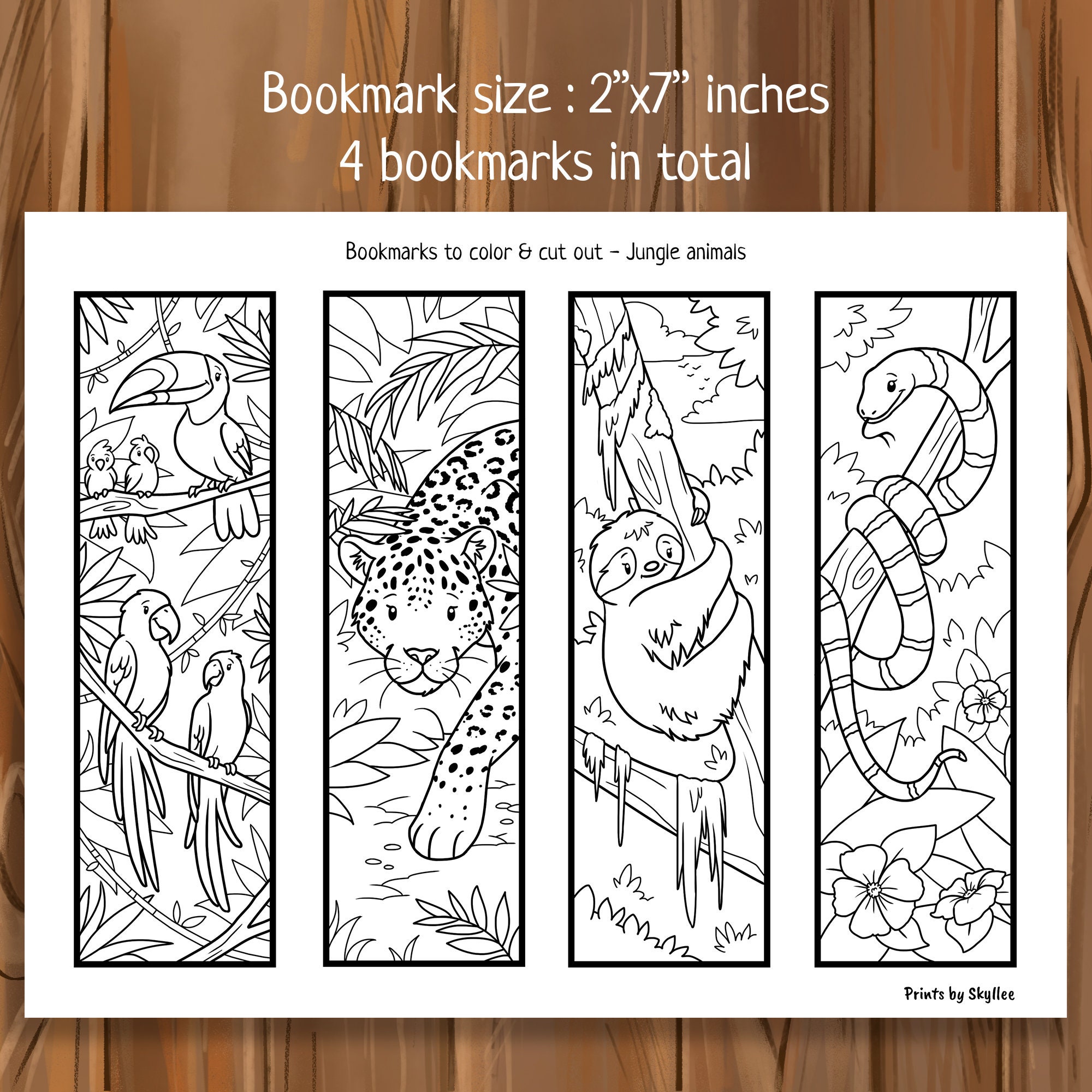 Bookmarks to Color - Cute Jungle Animals - 4 Hand Drawn Illustrations ...