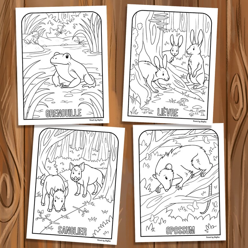 FRENCH Version - Cute Forest Animals Coloring Pages - 20 Hand Drawn ...