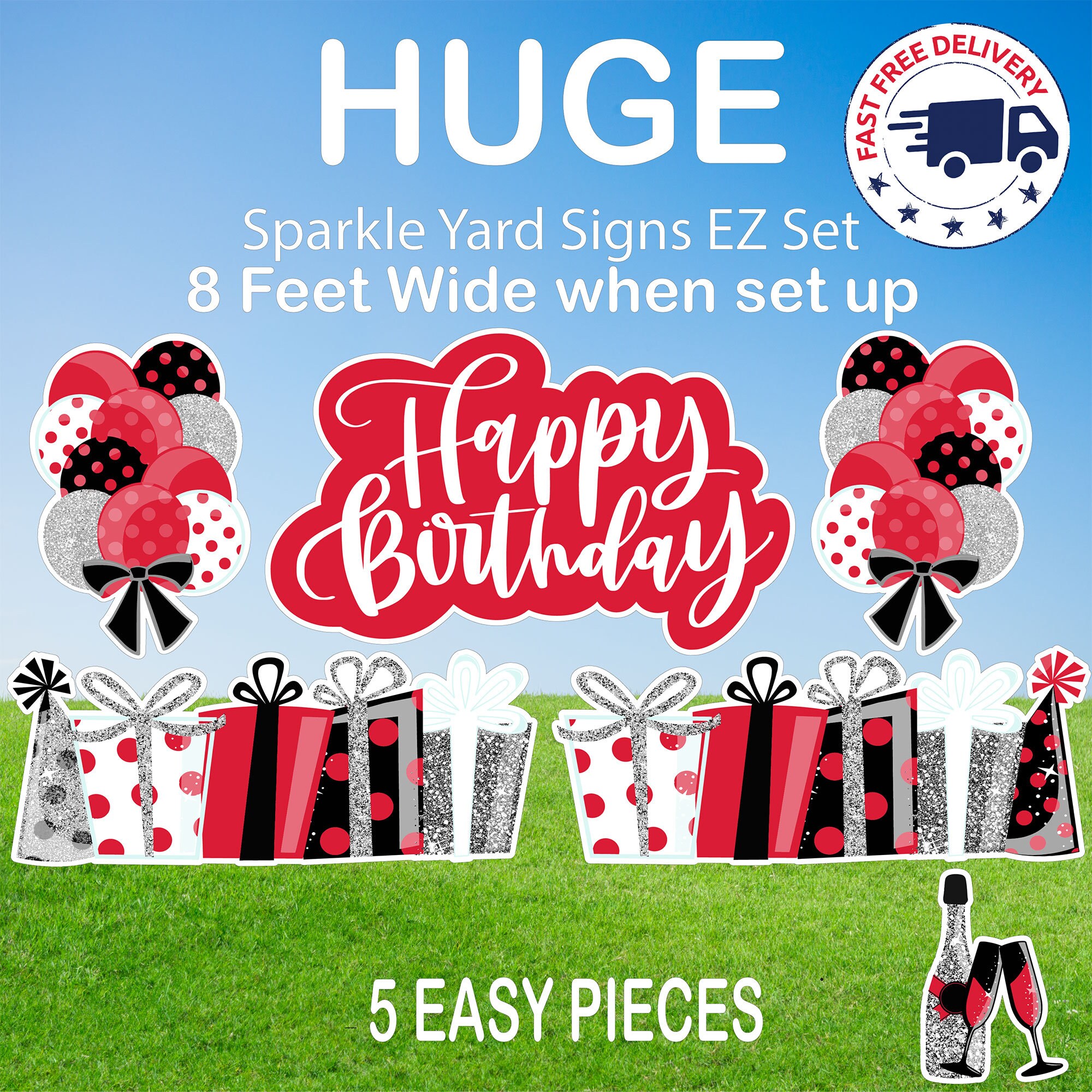 Huge Happy Birthday Sparkle Yard Signs in Crimson - Etsy