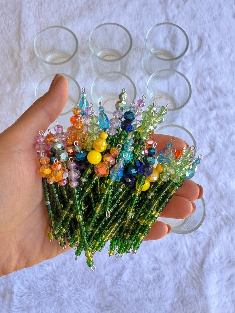 Mystery Beaded Bloom, Handmade Bead Art Stem, Random Color Surprise ...
