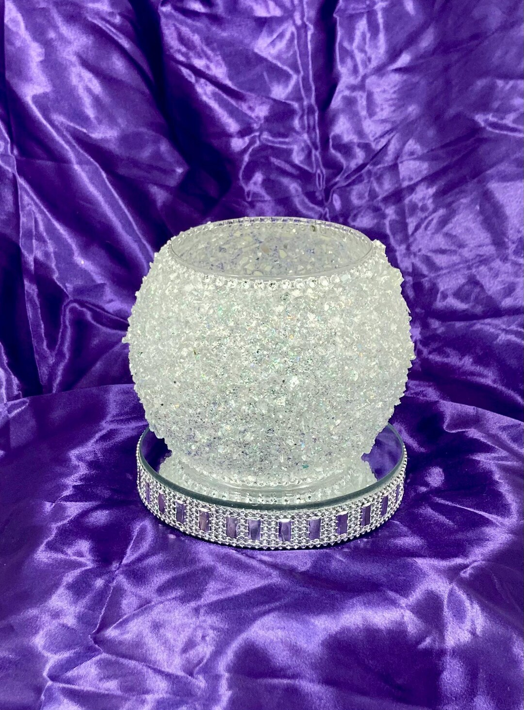 Silver Round Vase | Crushed Diamond Modern Vase | Glam Office Decor ...