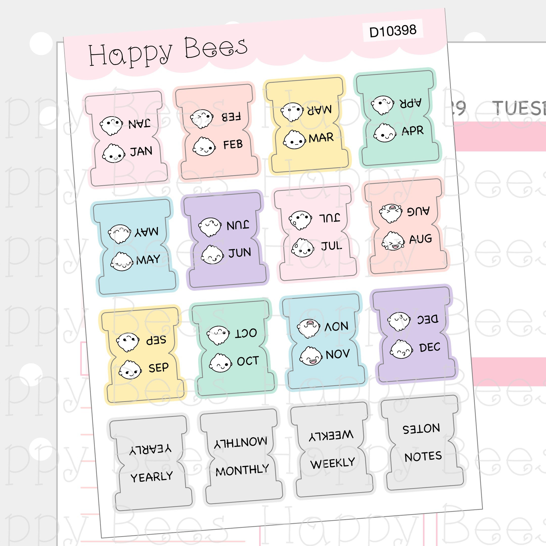 Mini Monthly Tabs Vol. 2 - Cute Functional Doodles Planner Stickers ...