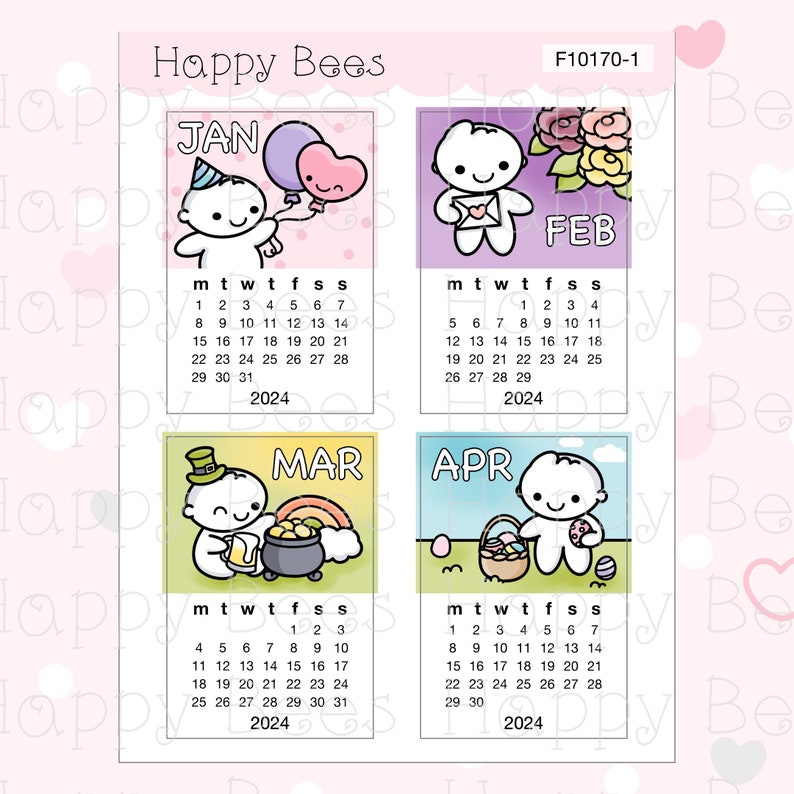 2024 Mini Calendar Doodles Cute Functional Hobonichi Cousin Planner ...