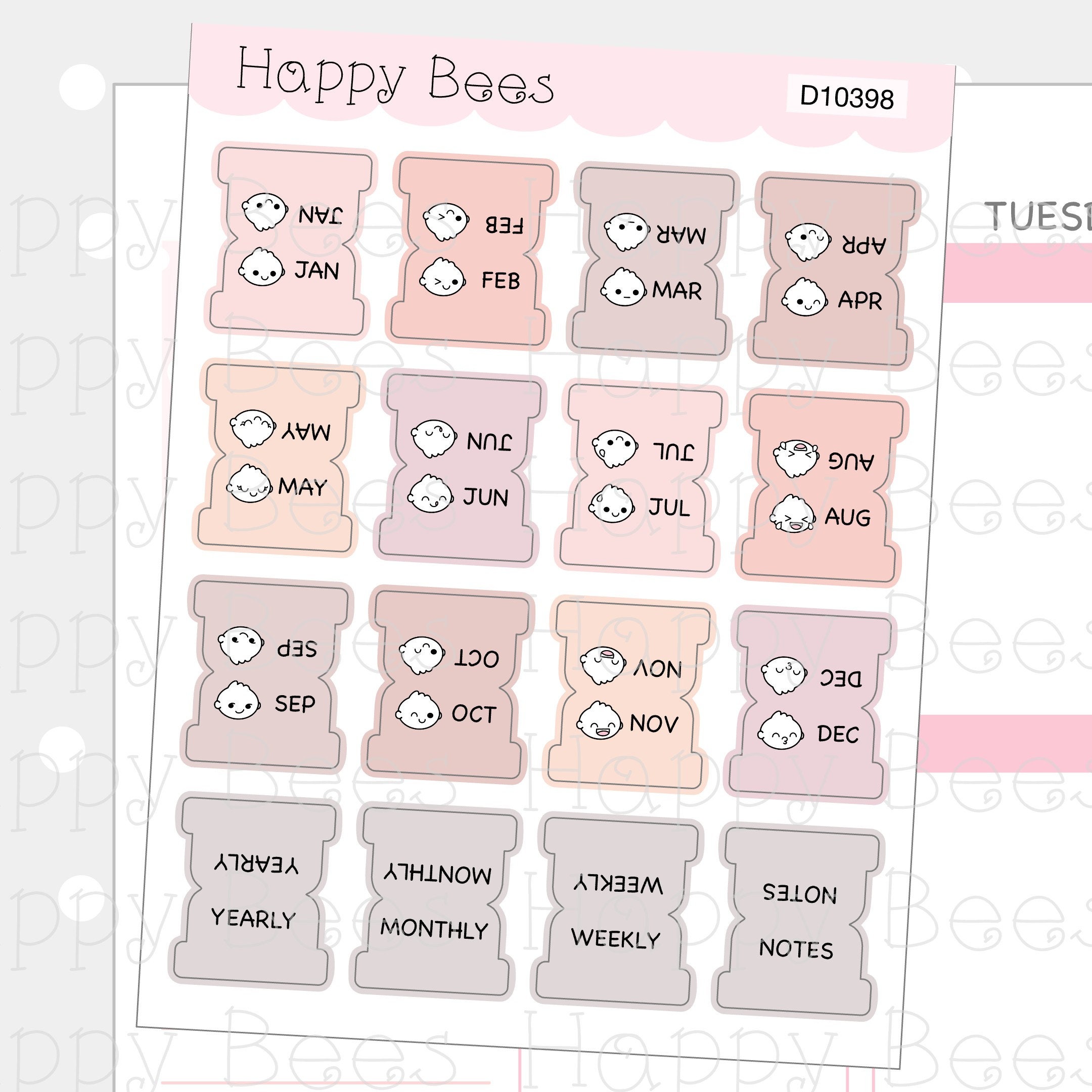 Mini Monthly Tabs Vol. 2 - Cute Functional Doodles Planner Stickers ...