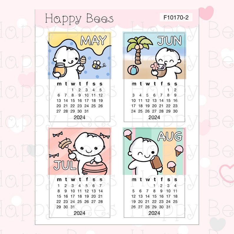 2024 Mini Calendar Doodles Cute Functional Hobonichi Cousin Planner ...