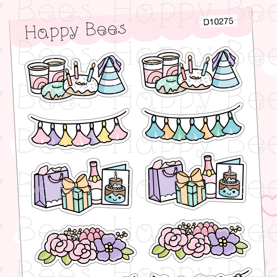 Birthday Dividers Cute Doodles Floral Party Planner Stickers - Etsy