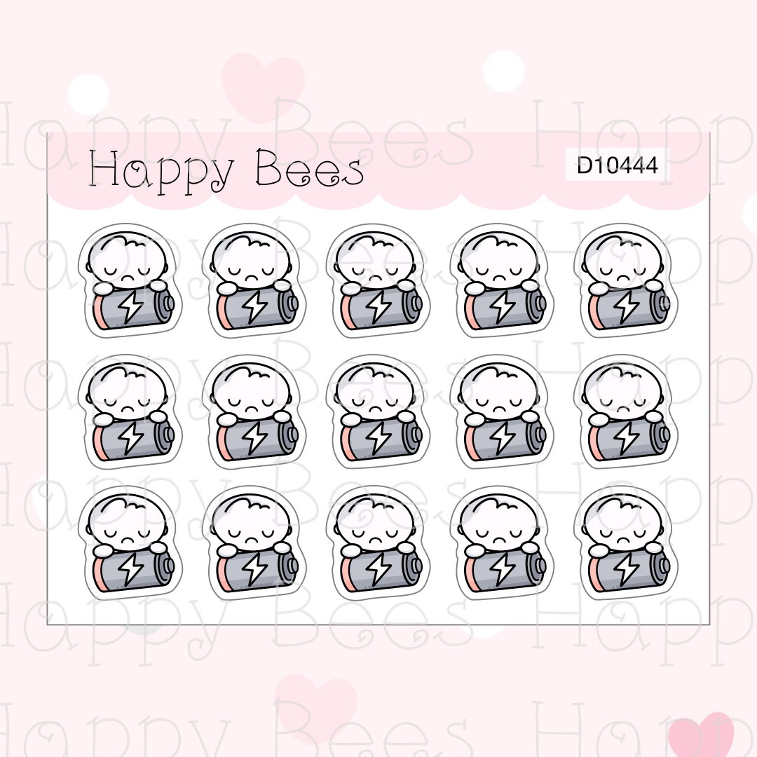 Low Battery Doodles - Cute Tired Mental Health Planner Stickers D10444 ...