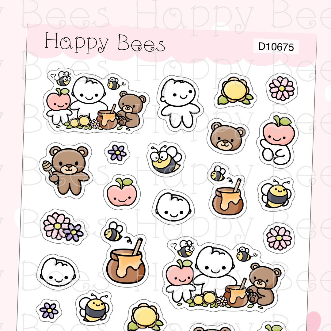 Happy Bees and Friends Deco Sheet Cute Doodles Journal Planner Stickers ...
