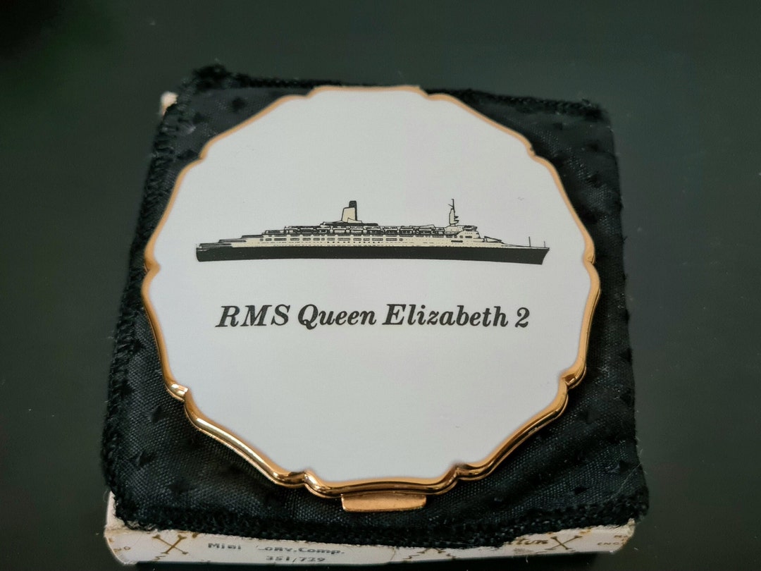 Vintage Stratton England White Enamel RMS Queen Elizabeth 2 Ocean Liner ...
