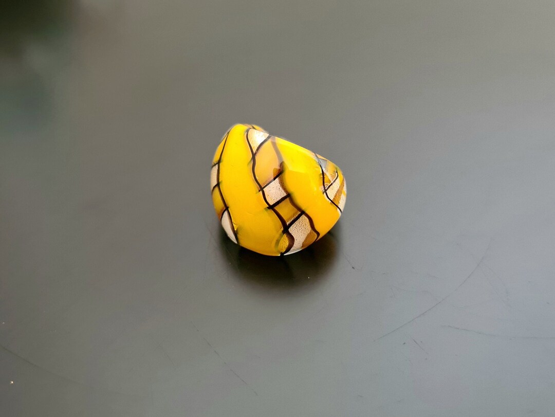 Vintage Retro Reversed Paint Yellow and Silver Tone Abstract Chunky ...