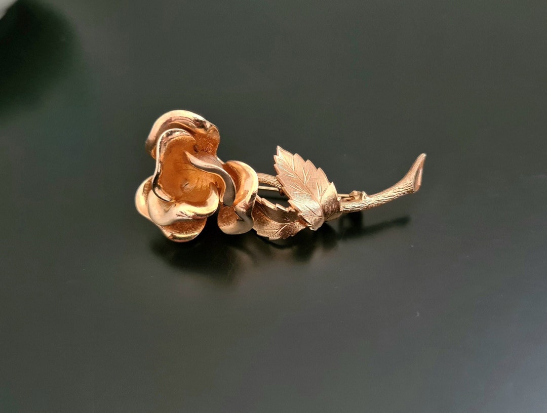 Vintage Large Single Rose Design Pin Brooch in Gold Tone Metal - Etsy