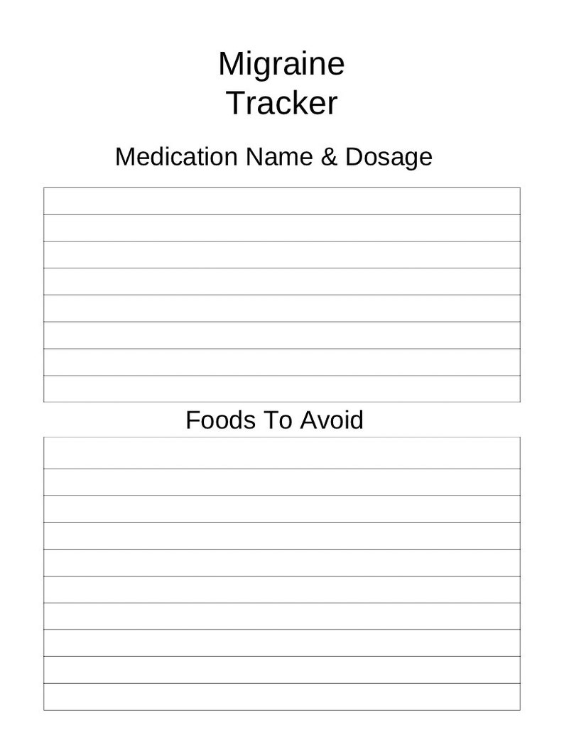 Printable Chronic Migraine Tracker | Chart Migraine Events Symptoms ...