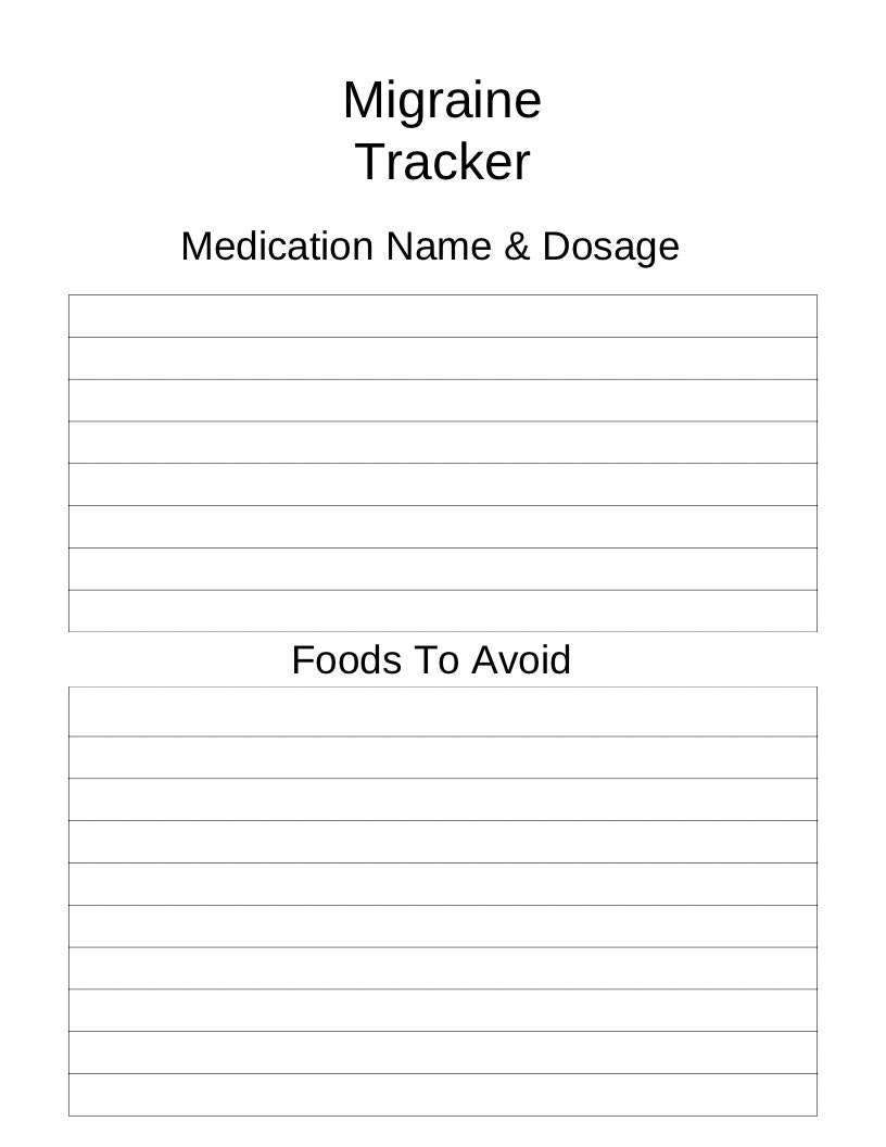 Printable Chronic Migraine Tracker | Chart Migraine Events Symptoms ...