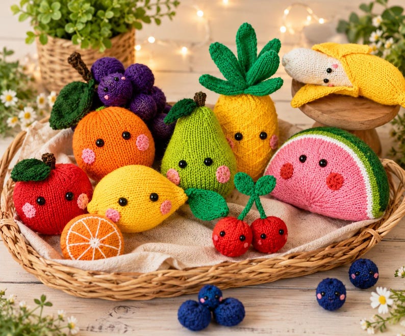 Knitted Fruit Amigurumi Pattern, Play Food Toy, Plush Fruit Set (PDF ...