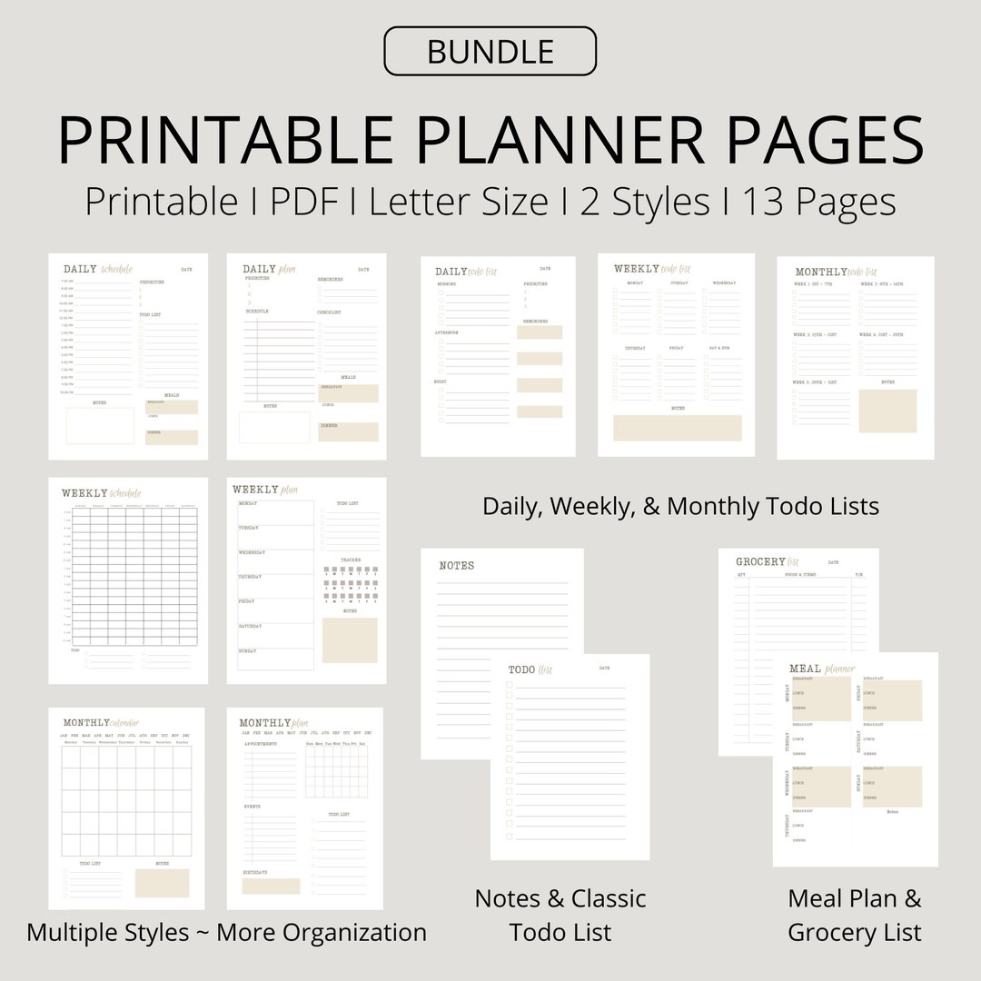Planner Pages PRINTABLE, Daily Planner and Schedule, Weekly Planner and ...