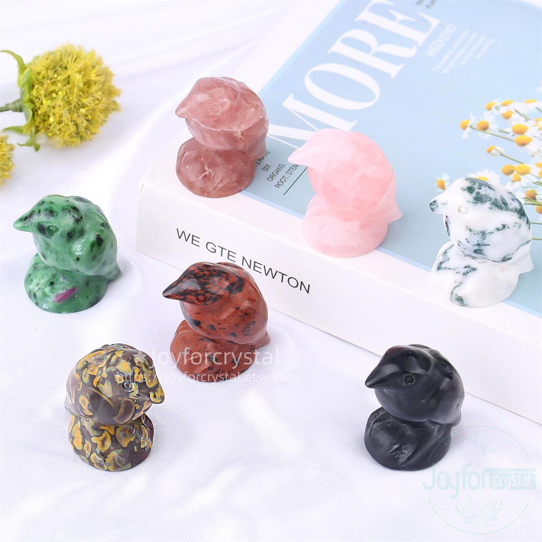 Crystal Raven Carving: Gemstone Raven Figurine, Pocket Totem (1.3 Inch ...