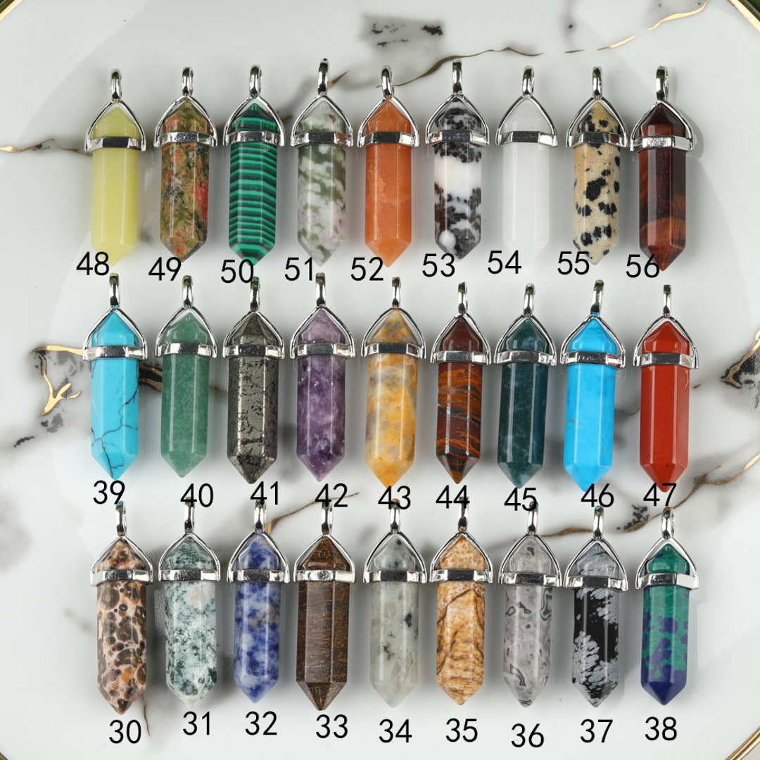 56 Stone Hexagon Healing Point Pendant Silver Bail, Crystal Pointed ...