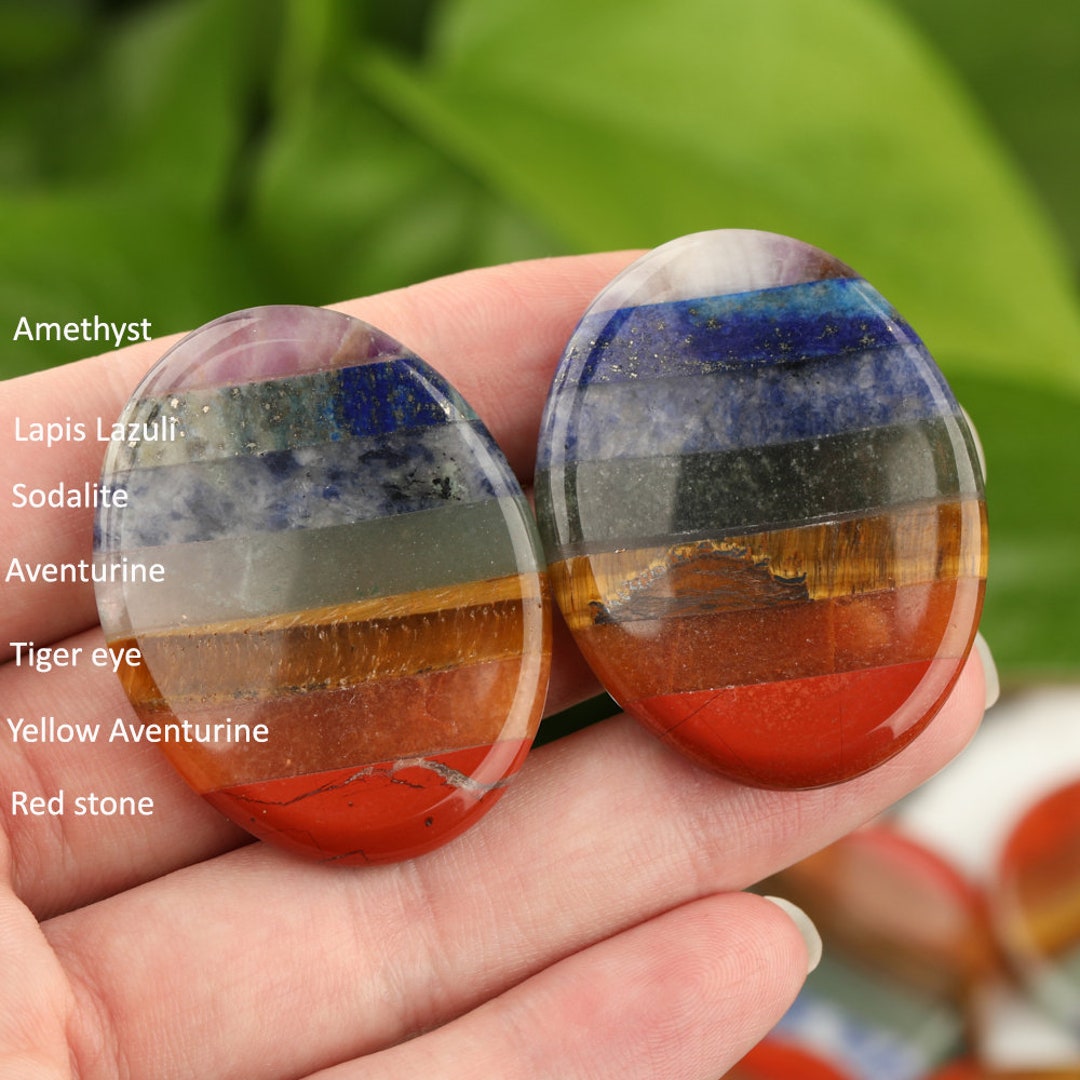 Chakra Worry Stone: Handmade Oval Crystal Healing Palm Stone, 5 Shapes ...
