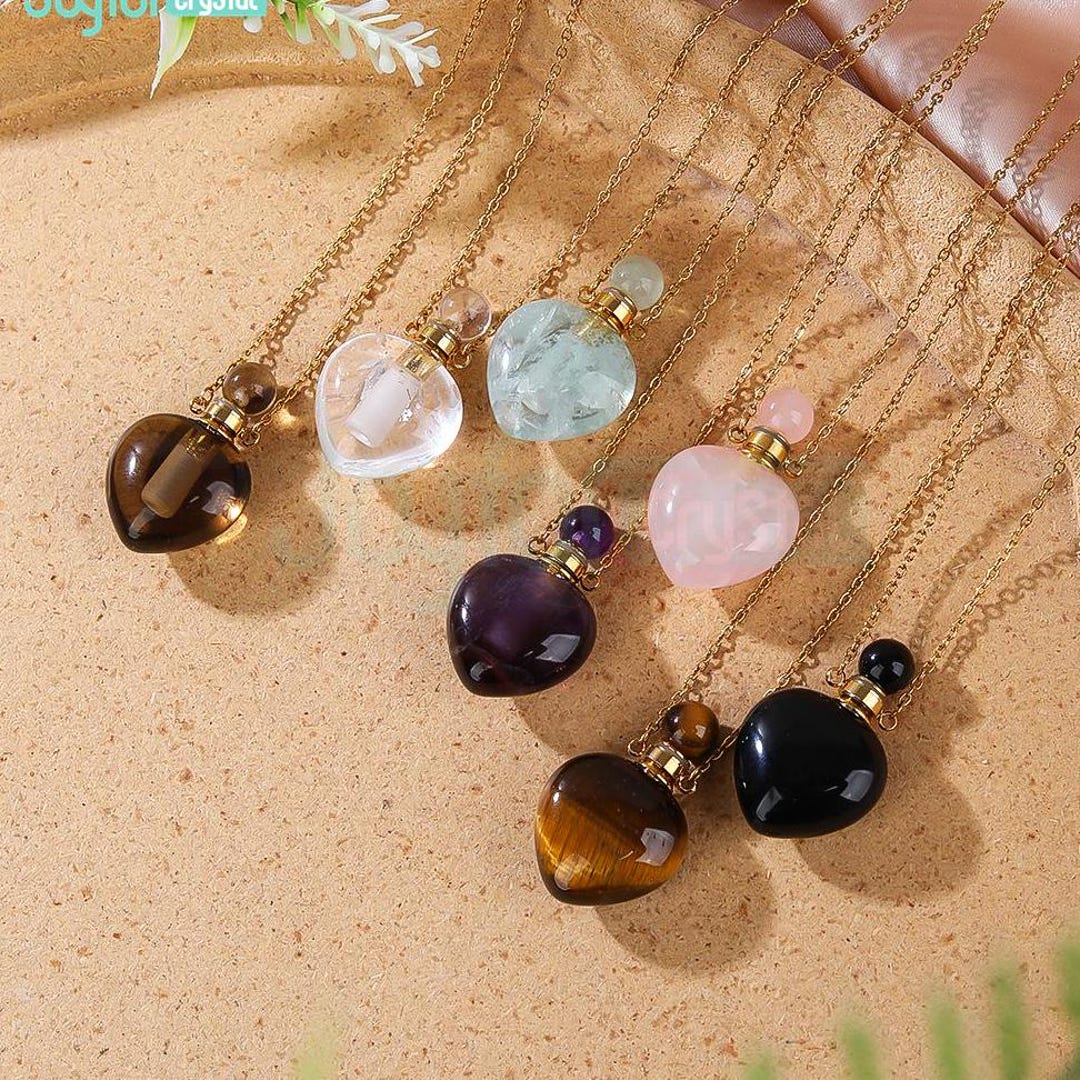 Crystal Perfume Bottle Necklace: 18K Gold Plated Quartz Diffuser ...