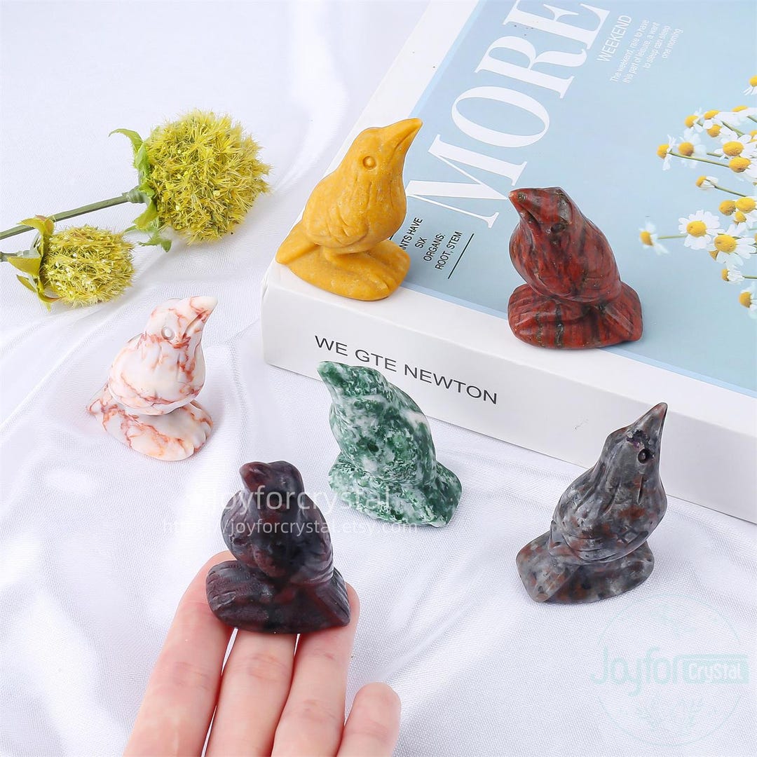 2'' Hand Carved Crystal Crow Figurine, Natural Quartz Raven Statues ...