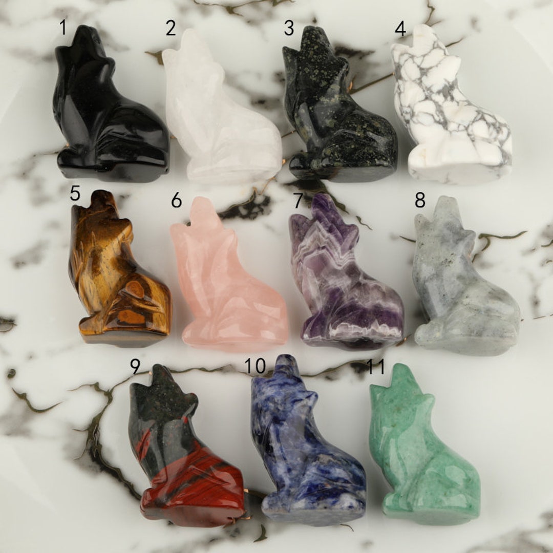 YOU PICK, 2'' Wolf Crystal Carving, Gemstone Wolves, Animal Figurines ...