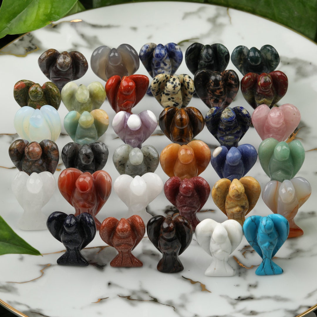 YOU PICK, 1.5'' Carved Crystal Angel, Gemstone Angels, Figurines Home ...