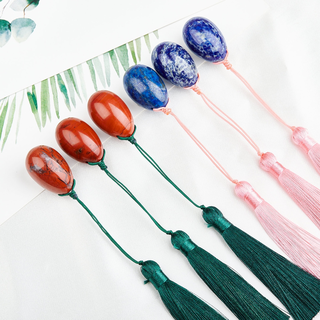 Yin Yang Jade Eggs With Tassels: Lapis Lazuli & Red Jasper - Etsy