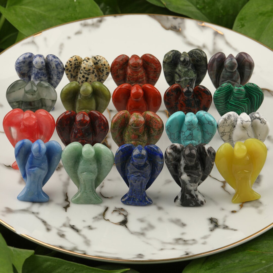 2'' Handmade Gemstone Angel Carvings: Opal Glass, Agate, Lapis Lazuli ...