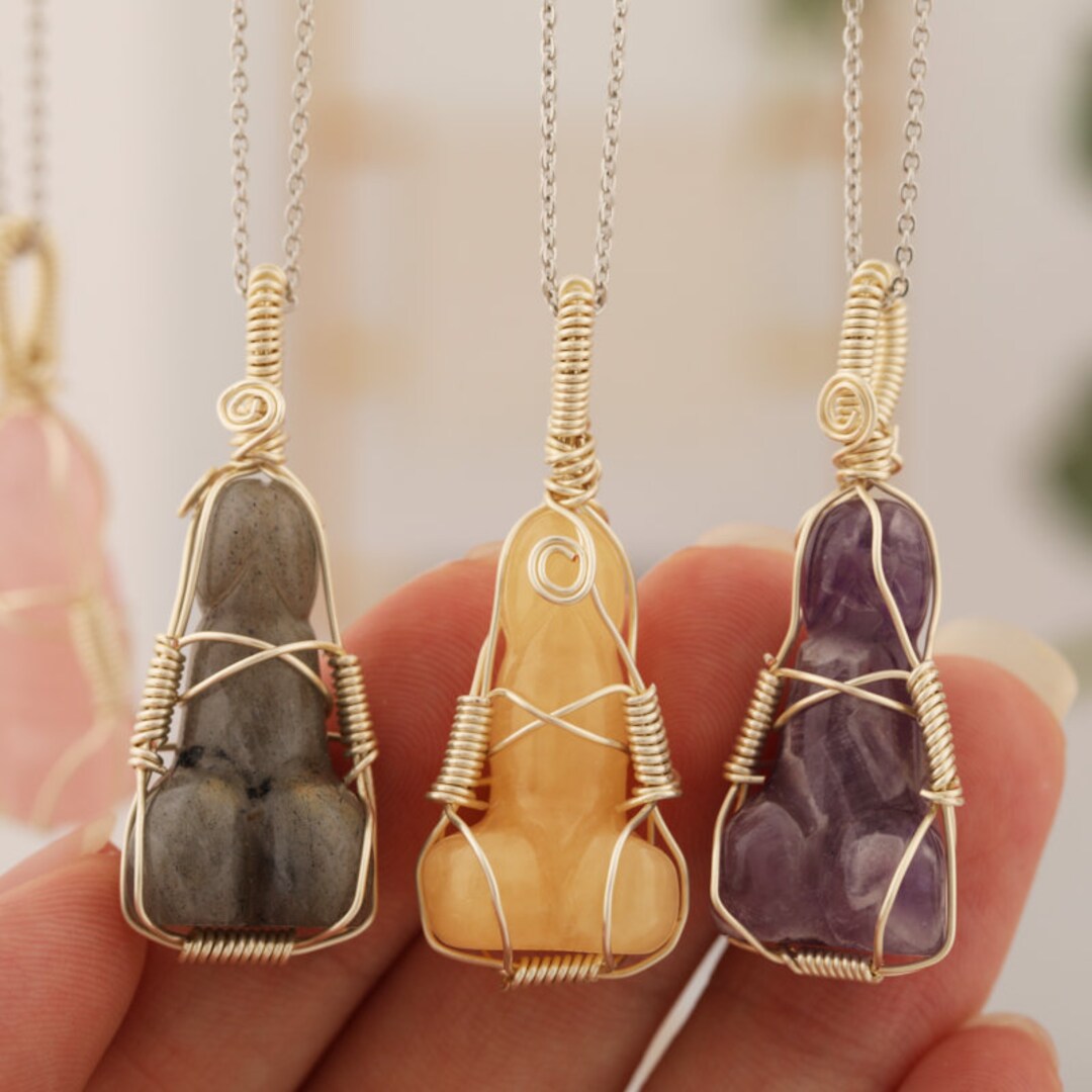 Gemstone Phallus Pendant Necklace (silver Plated), Crystal Penis ...