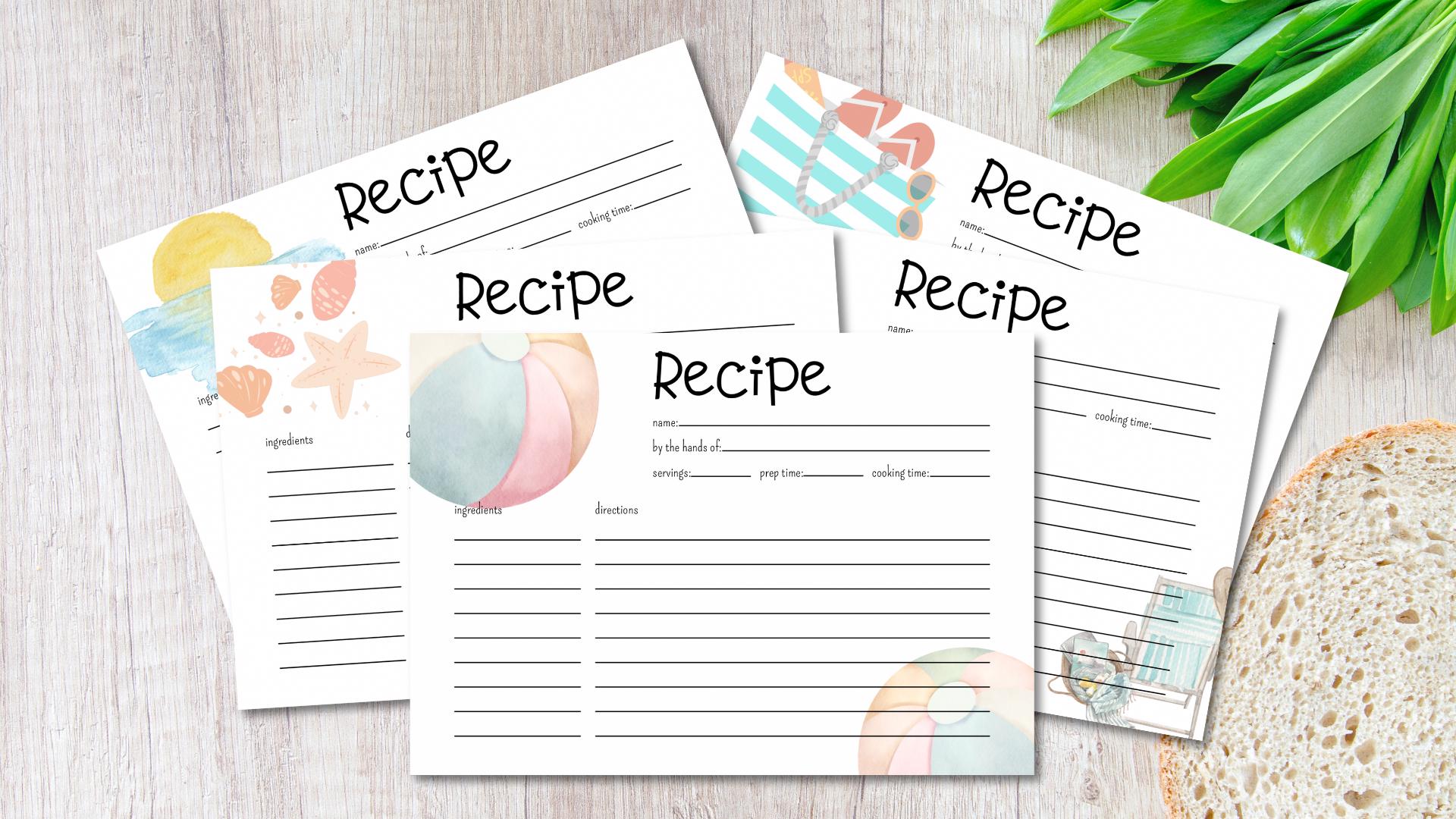 Beach-themed Recipe Card Printable Bundle – Whimsical Prints by Ervi - Etsy