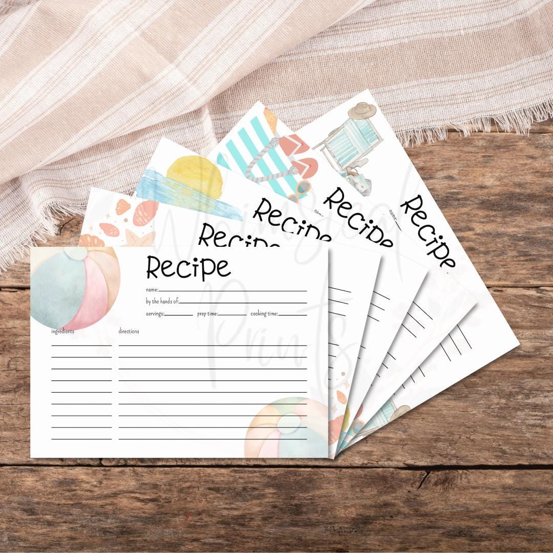 Beach-themed Recipe Card Printable Bundle – Whimsical Prints by Ervi - Etsy