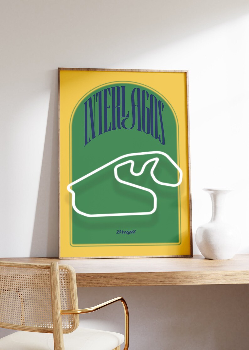 F1 Poster, Interlagos, F1 Wall Art, Retro Style Poster, Arch Shape ...