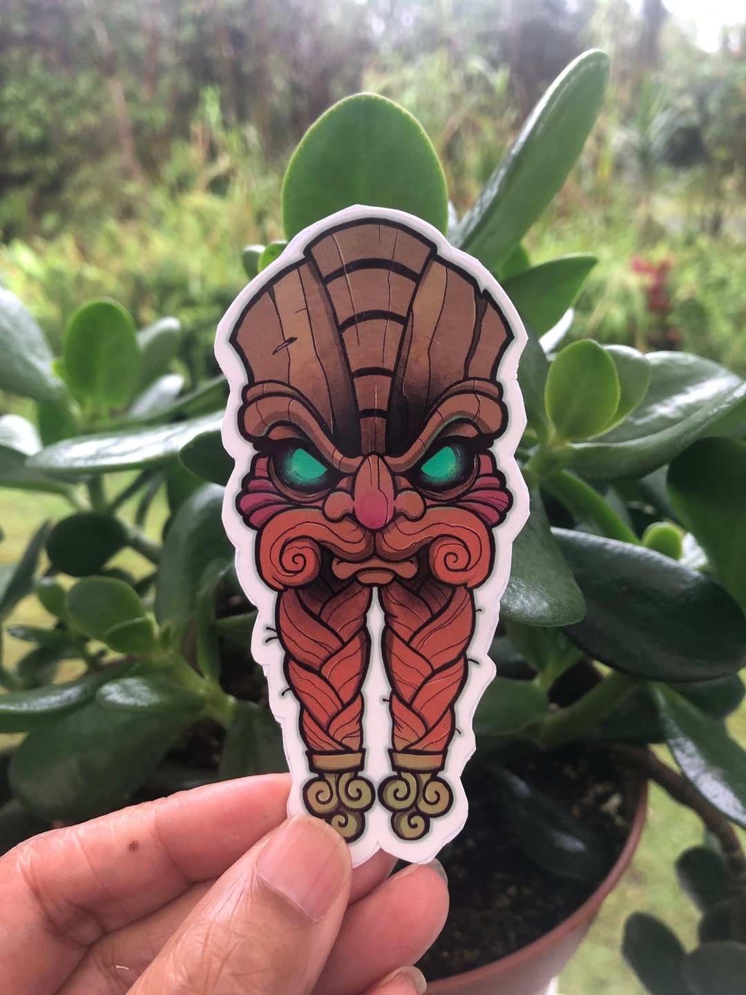 Hawaiian Tiki Sticker With Mustache and Beard - Etsy