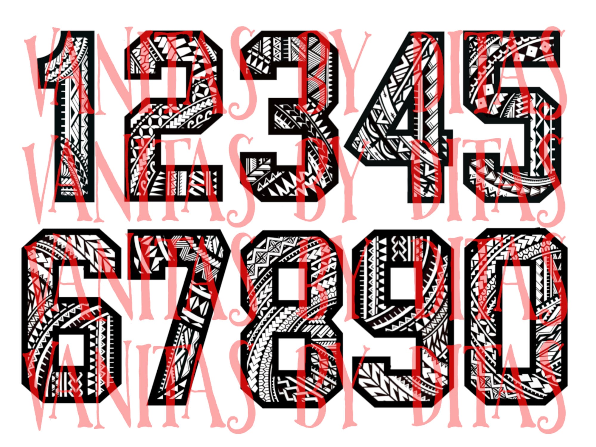 Digital Download Polynesian Tribal Design Vectored JERSEY Numbers 0-9 ...