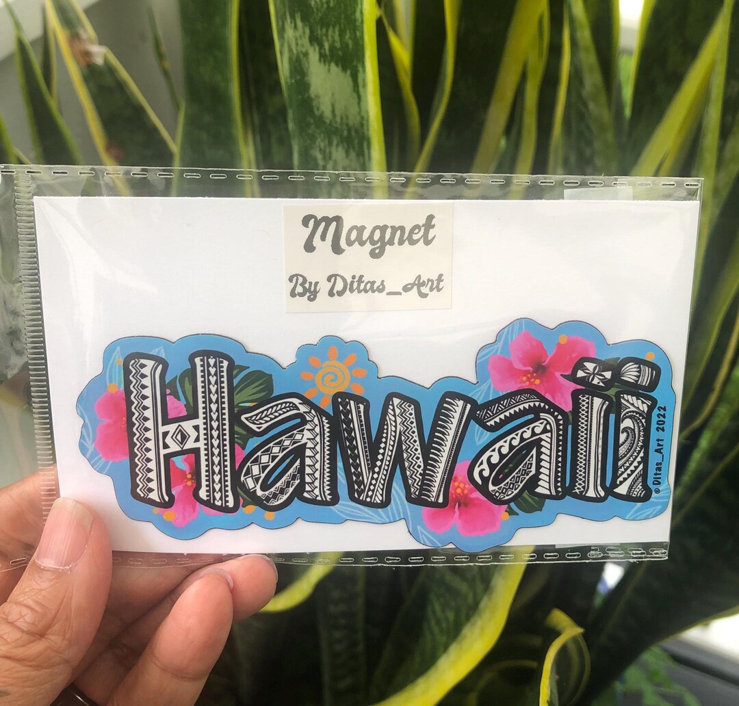 MAGNET Hawaii With Blue Background Flowers and Sun - Etsy