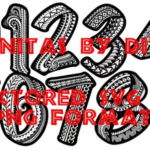 Digital Download Polynesian Tribal Design Vectored Numbers 0-9 PNG SVG ...