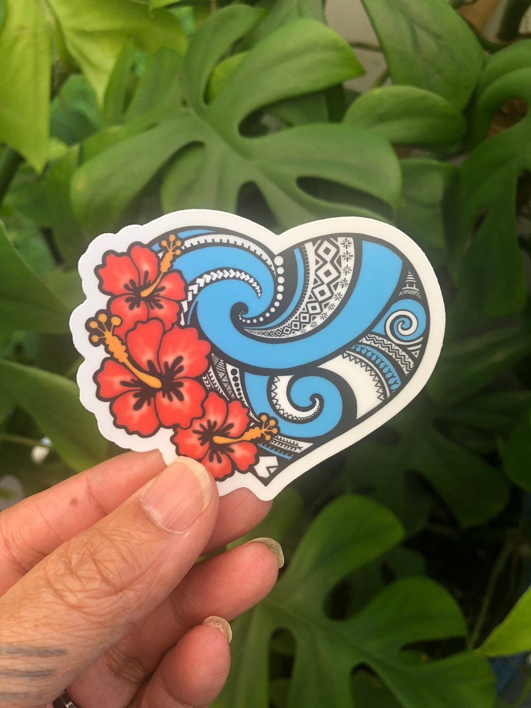 TRANSPARENT: Heart Love Vinyl Decal With Polynesian Design and Hawaii ...