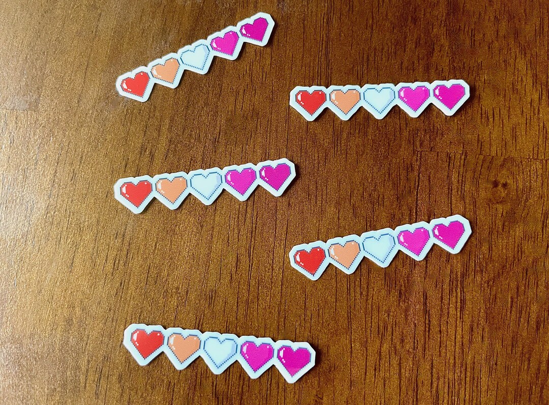 Mini Subtle Lesbian Pixel Heart Stickers, Sapphic Gay Pride Sticker Set ...