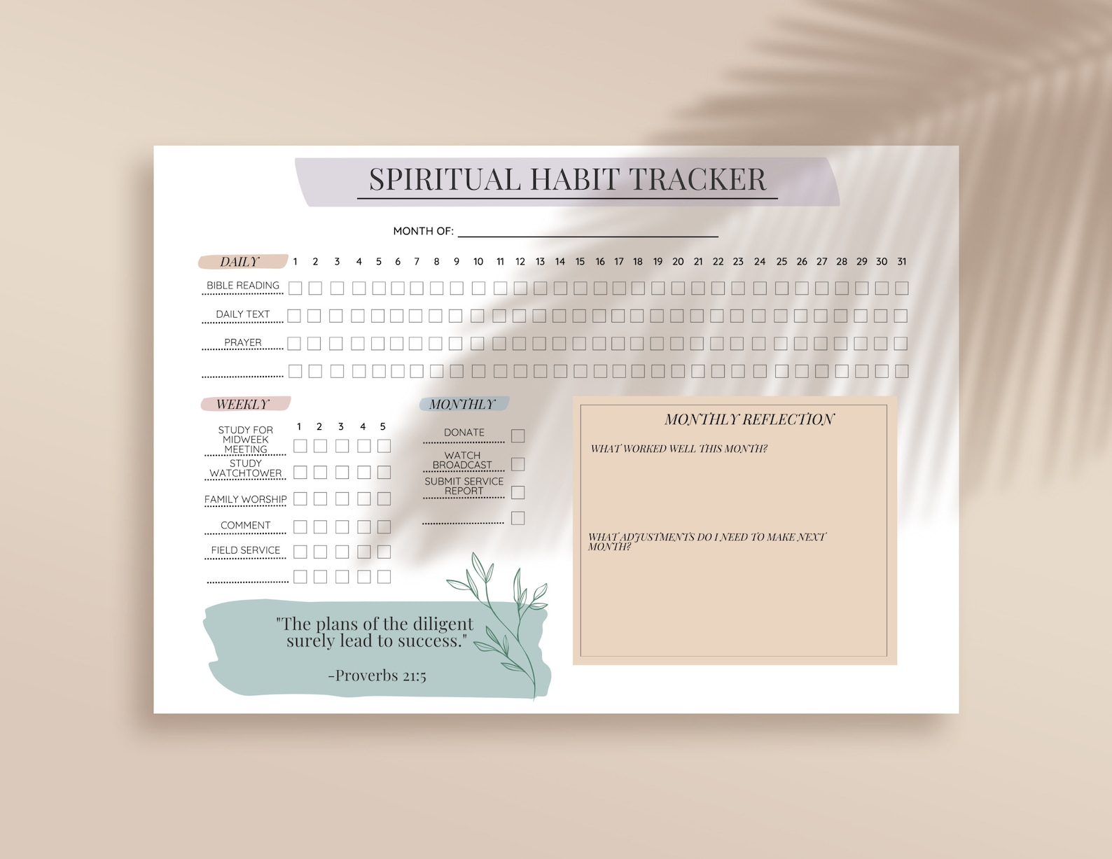 JW Printable Habit Tracker - Spiritual Routine Download for Jehovah's ...