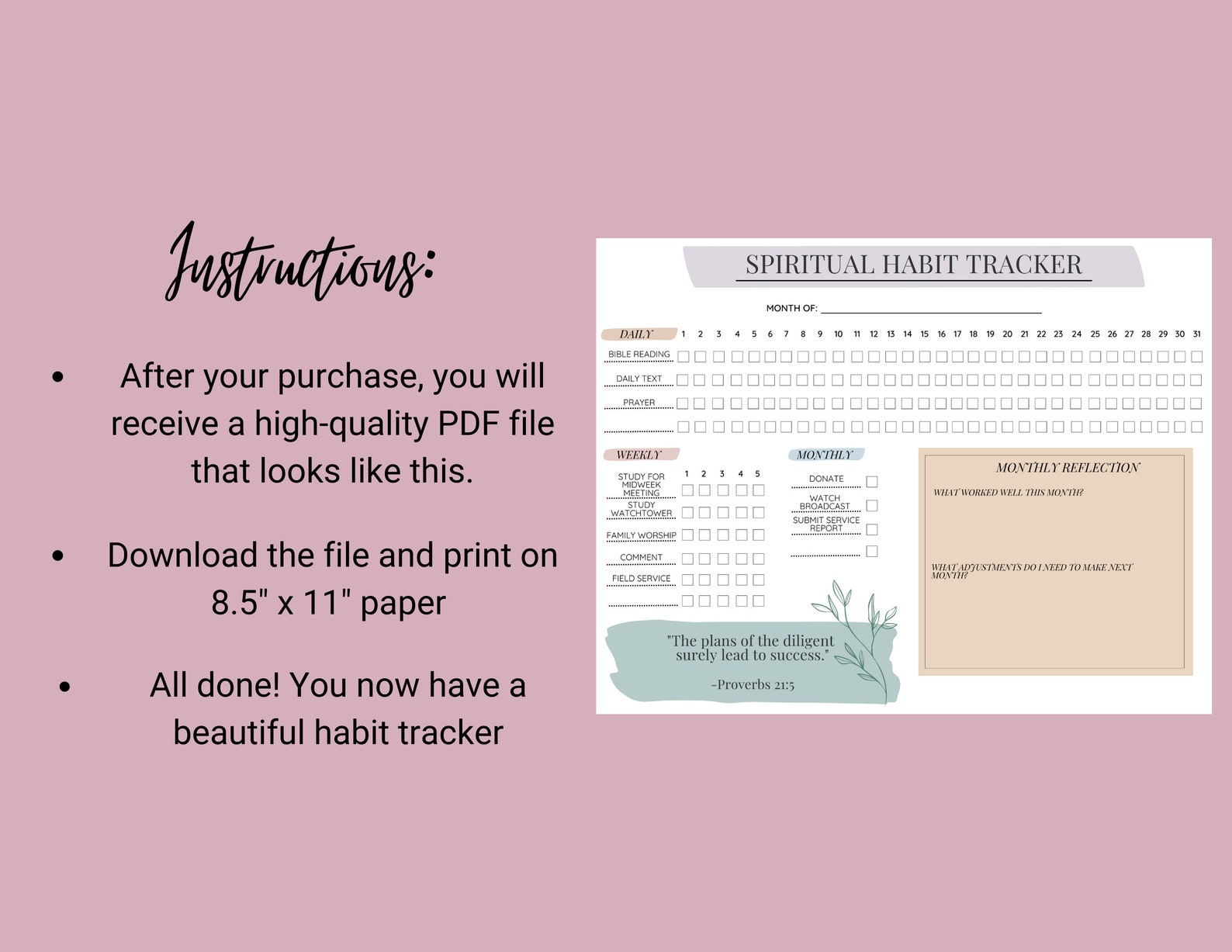 JW Printable Habit Tracker - Spiritual Routine Download for Jehovah's ...