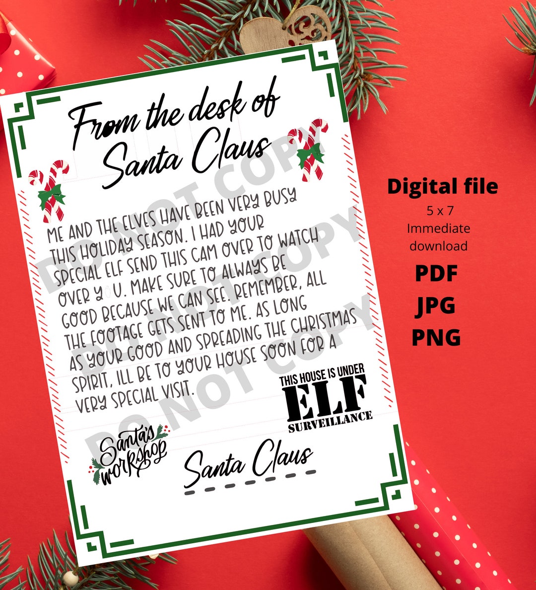 Santa Cam Letter Printable Letter From Santa Claus Pdf Png - Etsy
