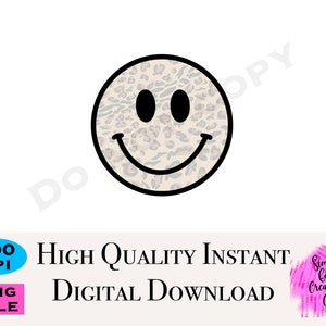 Retro Happy Face PNG, Leopard Smile Face PNG, Smile Sublimation, Happy ...