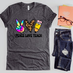 Peace Love Teach PNG, Teacher PNG, Peace Hand Sign PNG, Leopard Printed ...