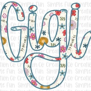 Gigi Colorful Floral Filled PNG Digital Download Hand Drawn Sublimation ...