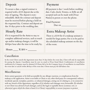 Editable Bridal Makeup Contract Template - Etsy