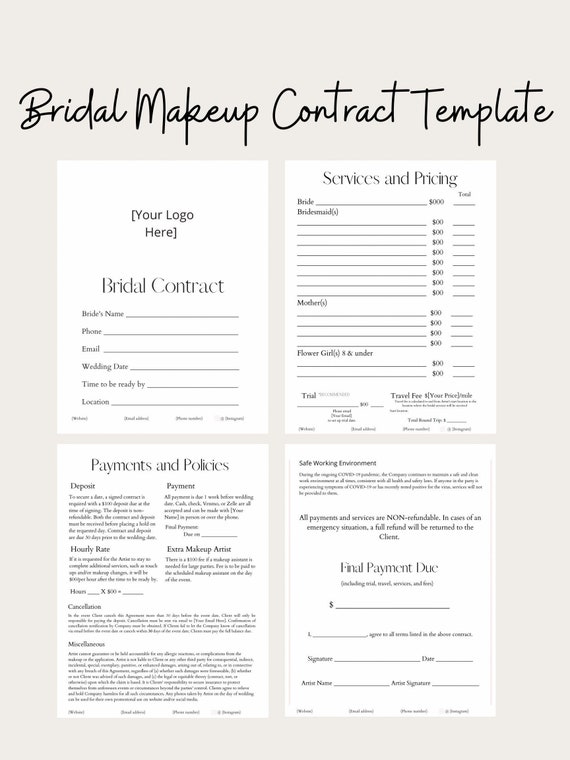 Editable Bridal Makeup Contract Template Etsy