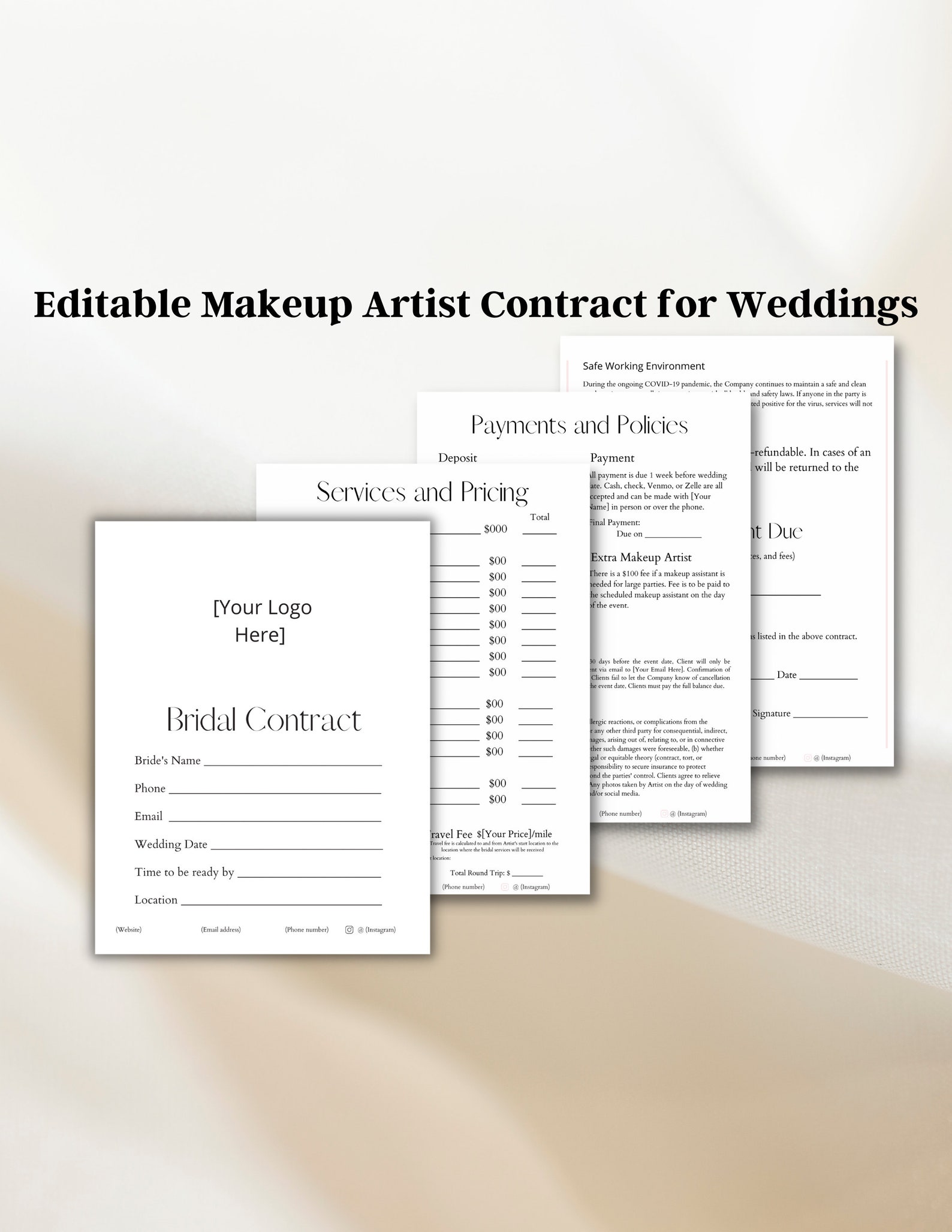 Editable Bridal Makeup Contract Template, Professional Makeup Contract ...