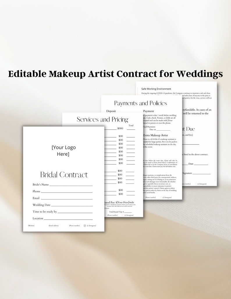 Editable Bridal Makeup Contract Template, Professional Makeup Contract ...